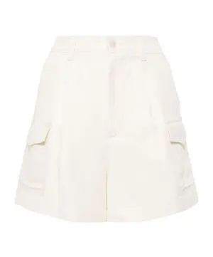 Woolrich Linen Blend High-waisted Pleated Cargo Shorts - White