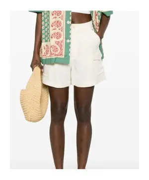 Woolrich Linen Blend High-waisted Pleated Cargo Shorts - White