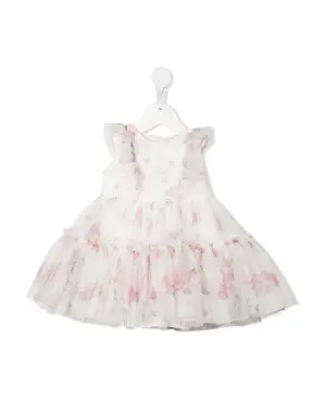 Monnalisa Floral Printed Tulle Dress - White