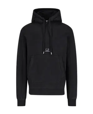 C.P. COMPANY Logo-embroidered Cotton Hoodie - Black
