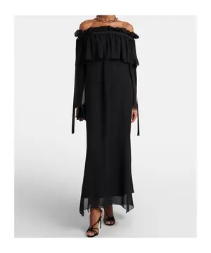Nina Ricci Gathered Sheer Silk Maxi Dress
