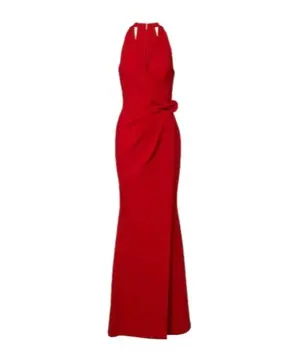 Elie Saab Bow-detail Halterneck Silk-blend Cady Gown - Red