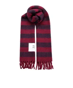 Maison Kitsuné Striped Fringed Knit Scarf - Red