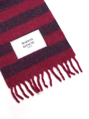 Maison Kitsuné Striped Fringed Knit Scarf