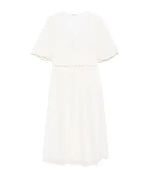Fabiana Filippi V-neck Puff Sleeve Dress With Bow Detail - Neutral