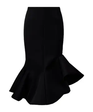 MUGLER Asymmetric Ruffled Wool-blend Midi Skirt - Black