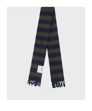 Maison Kitsuné Striped Fringed Knit Scarf