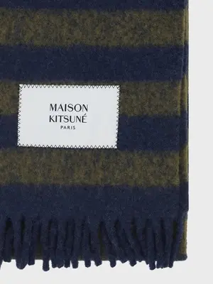 Maison Kitsuné Striped Fringed Knit Scarf