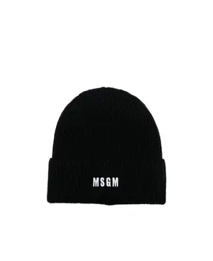 MSGM Logo Embroidered Ribbed Knitted Beanie - Black