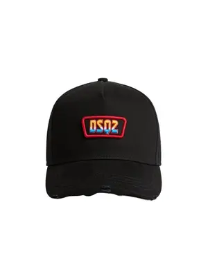 Dsquared2 Logo Embroidered Distressed Baseball Cap - Black