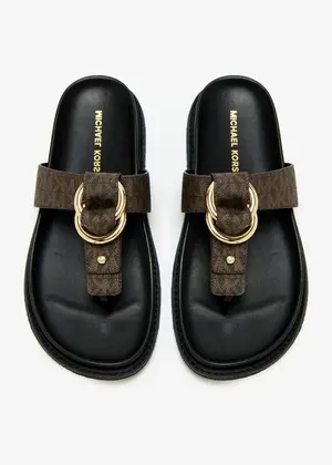 Michael Kors Logo Monogram Ring-detail Flat Sandals
