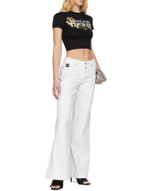 Versace Logo Printed Cropped T-shirt