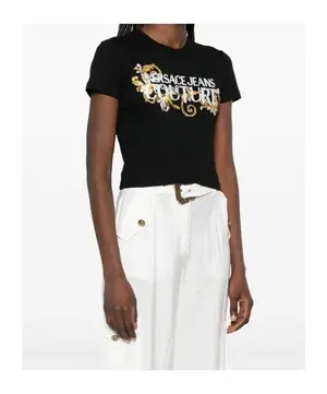 Versace Logo Printed Cropped T-shirt