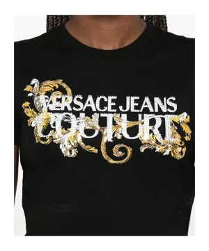 Versace Logo Printed Cropped T-shirt