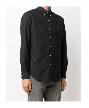 Polo Ralph Lauren Polo Pony Embroidered Curved Hem Shirt - Black