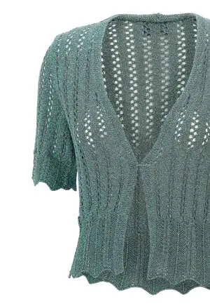 KAOS Openwork Cropped Cardigan With Metallic Sequins - No
