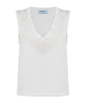 BLUGIRL Embroidered V-neck Top - White