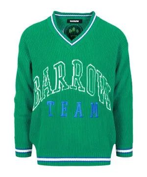 BARROW Intarsia-logo V-neck Jumper - Green