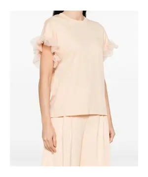 TWINSET Ruffled Sleeve Tonal Stitched T-shirt