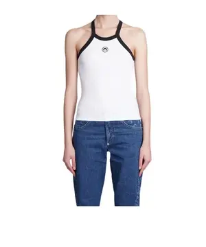 MARINE SERRE Crescent Moon Embroidered Racerback Ribbed Top - Multicolor