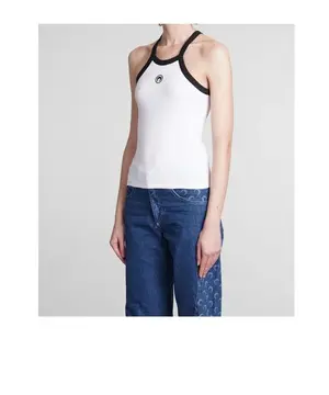 MARINE SERRE Crescent Moon Embroidered Racerback Ribbed Top