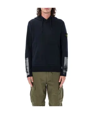 Stone Island Compass-motif Cotton Hoodie - Blue