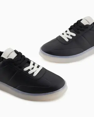 Emporio Armani Lace-up Leather Sneakers With Semi-transparent Sole