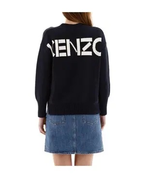 Kenzo Navy Blue Jacquard Logo Pullover