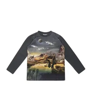 MOLO Reif Long-sleeved Crewneck T-shirt With Dinosaur Print - Black