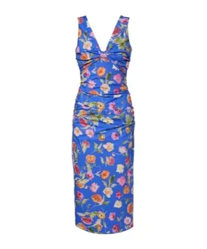 Carolina Herrera Floral Gathered Cotton-blend Midi Dress - Blue