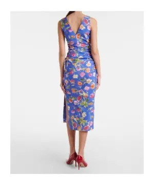 Carolina Herrera Floral Gathered Cotton-blend Midi Dress - Blue