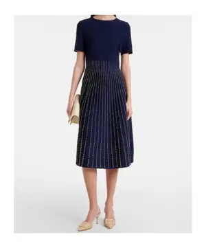 Carolina Herrera Beaded Knitted Pleated Midi Dress