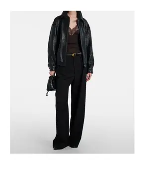 Nour Hammour Long-sleeved Leather Jacket