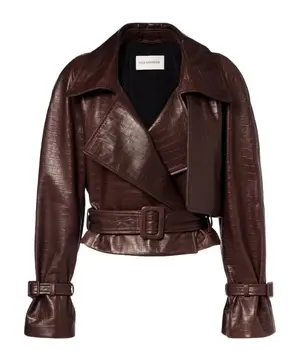Nour Hammour Long-sleeved Leather Jacket - Brown