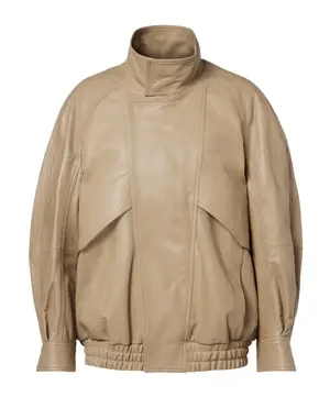 Nour Hammour Long-sleeved Leather Jacket - Beige