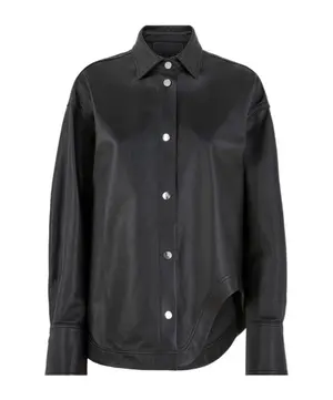 Attico Long-sleeved Leather Shirt With Lapels And Slits