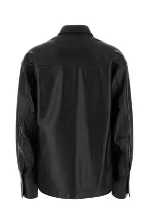 Attico Long-sleeved Leather Shirt With Lapels And Slits