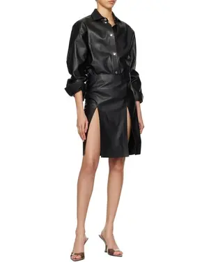 Attico Long-sleeved Leather Shirt With Lapels And Slits