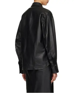Attico Long-sleeved Leather Shirt With Lapels And Slits