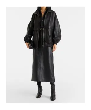 Nour Hammour Long-sleeved Leather Jacket