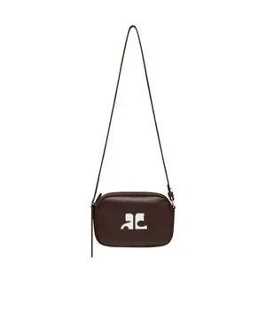 COURREGES Courrèges Reedition Logo Patch Zip-up Shoulder Bag - Chocolate