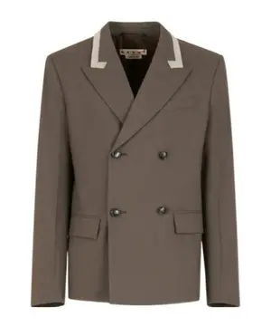 Marni Grey Double-breasted Wool Blazer With Mending - Truffle