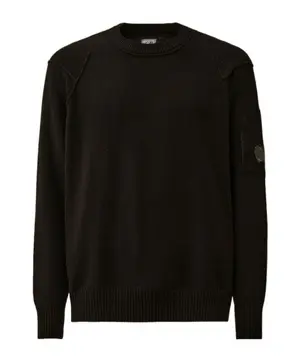 C.P. COMPANY Lens Detailed Crewneck Jumper In Lambswool - Black