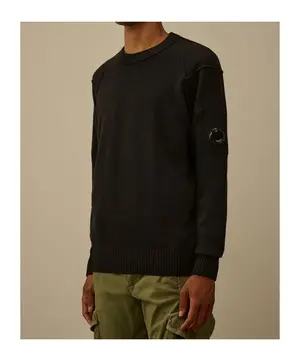 C.P. COMPANY Lambswool Crewneck Lens Jumper - Black