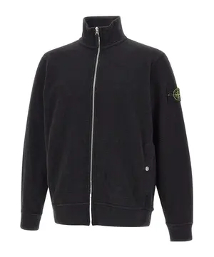 Stone Island Logo Patch Zipped Sweatshirt - Black