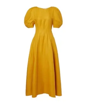 Gabriela Hearst Ranya Puff Sleeve Linen Twill Maxi Dress - Brown