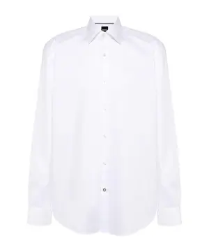 Hugo Boss Long-sleeved Curved Hem Shirt - White