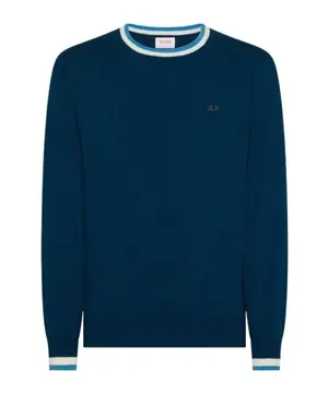 SUN 68 Contrast Trim Knitted Sweater - Blue