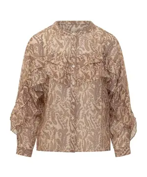 Ba&sh Tunella Ruffled Printed Top - Nude