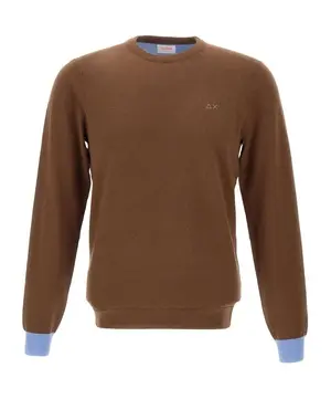 SUN 68 Contrast Elbow-patch Knitted Sweater - Brown